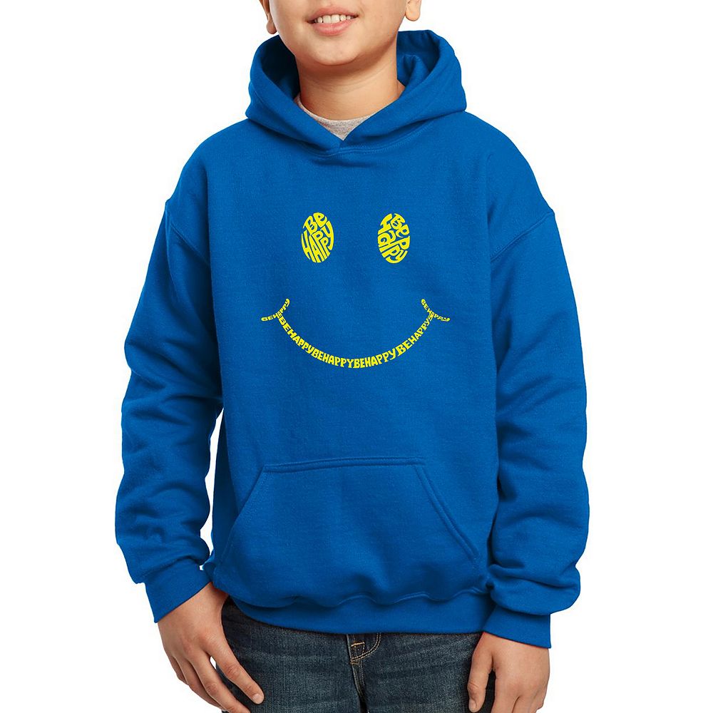 Be Happy Smiley Face - Boy's Word Art Hooded Sweatshirt