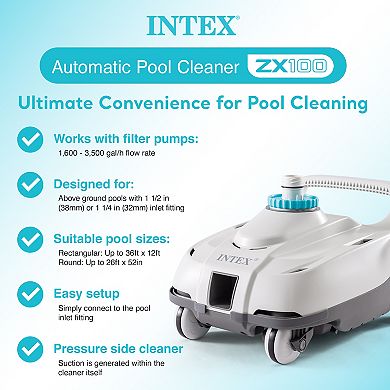 Intex ZX100 Automatic Pressure Side Swimming Pool Cleaner w/Hose ...