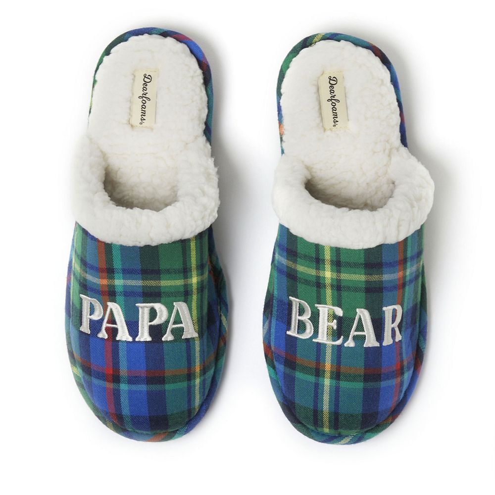Dearfoams Papa Bear Men's Plaid Scuff Slippers