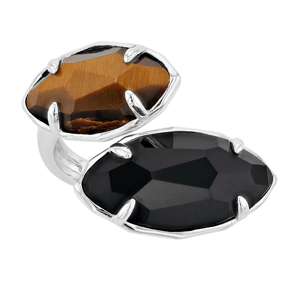 SIRI USA by TJM Sterling Silver Black Onyx & Tiger's Eye 2-Stone Ring