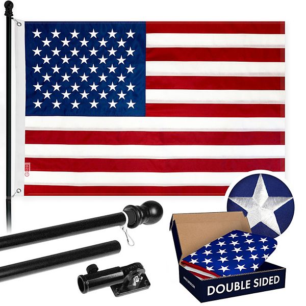 G128 Combo Set: Flag Pole Black + Bracket AND American Embroidered ...