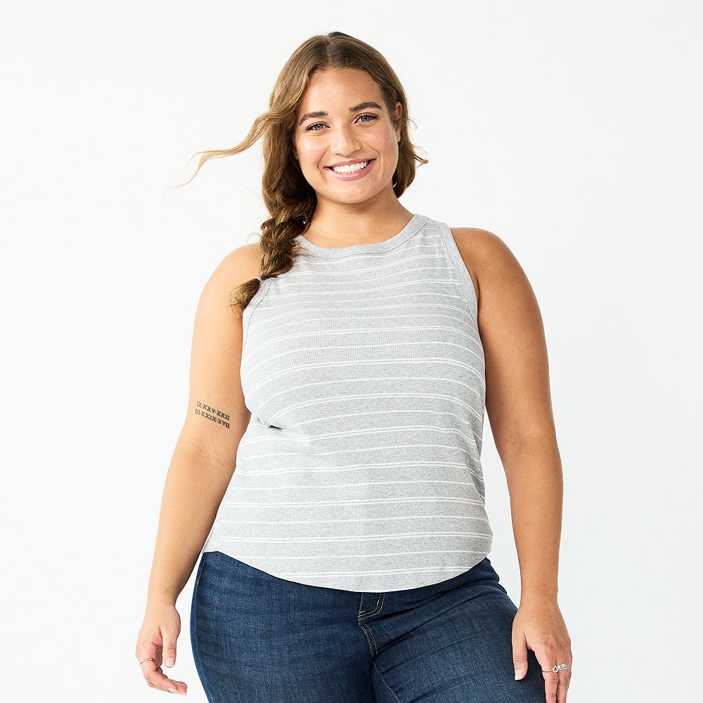Juniors' Plus Size SO® High Neck Ribbed Tank Top