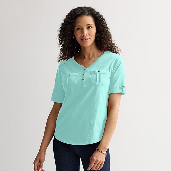 Women's Croft & Barrow® Roll-Tab Utility Henley Top