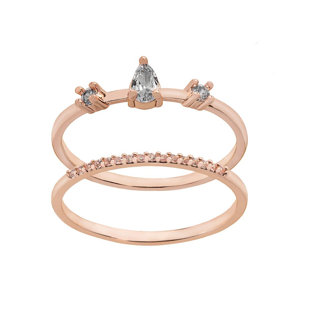 LC Lauren Conrad Rose Gold Tone Crystal Rings Duo Set - Size 9
