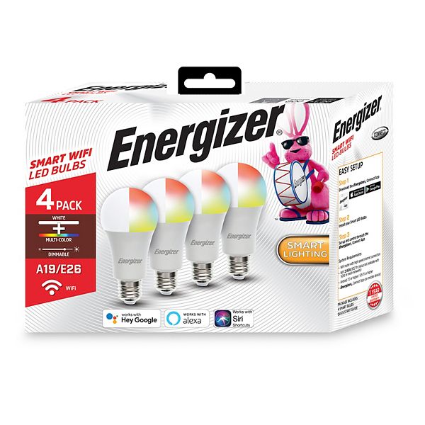 Energizer 4-Pack Smart Wi-Fi Multi-Color & White LED A19 E26 Light Bulbs