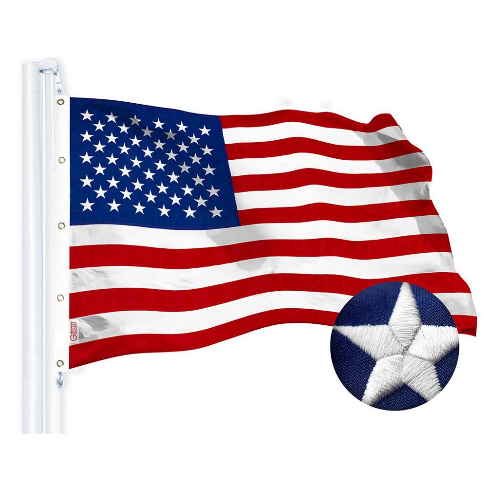 G128 American Emb 220G 10x15 Ft Embroidered Spun Polyester Flag