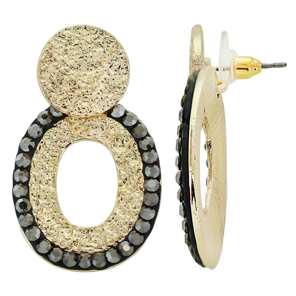 PANNEE BY PANACEA Hematite Luxe Crystal Oval Door Knocker Earrings
