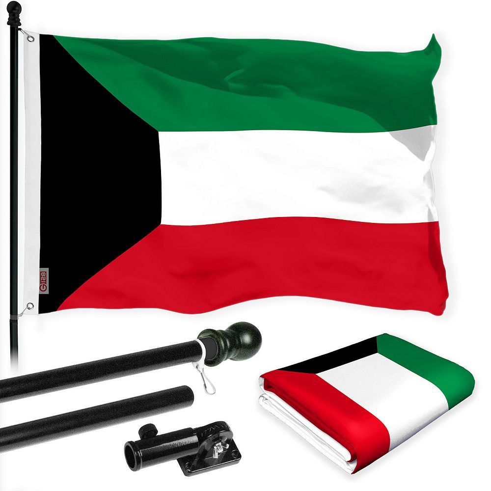 G128 Combo Set: Flag Pole Black + Bracket 1PK AND Kuwait 150D 1PK
