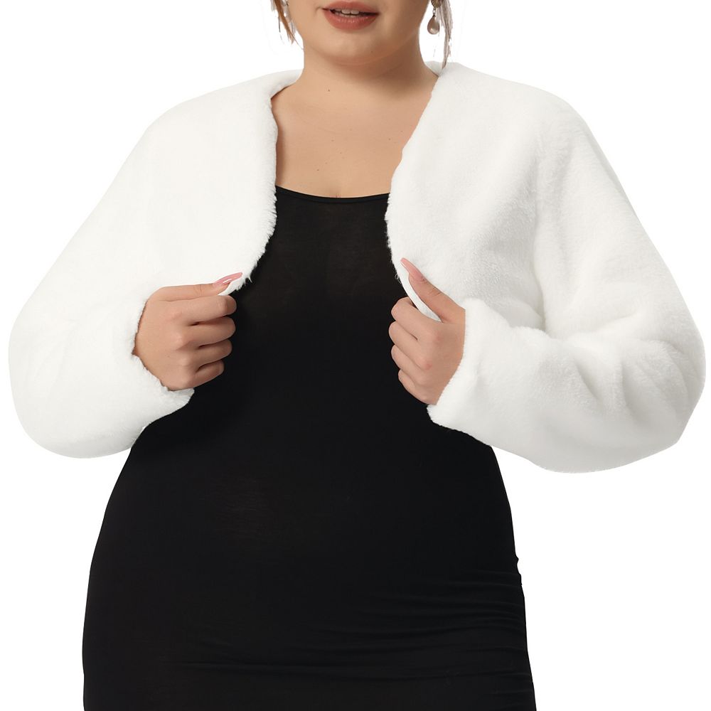 Plus Size Women's Faux Fur Bolero Shrugs Open Front Long Sleeves Bolero ...