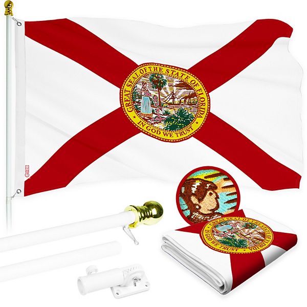 G128 Combo Set: Flag Pole White + Bracket AND Florida Embroidered ...