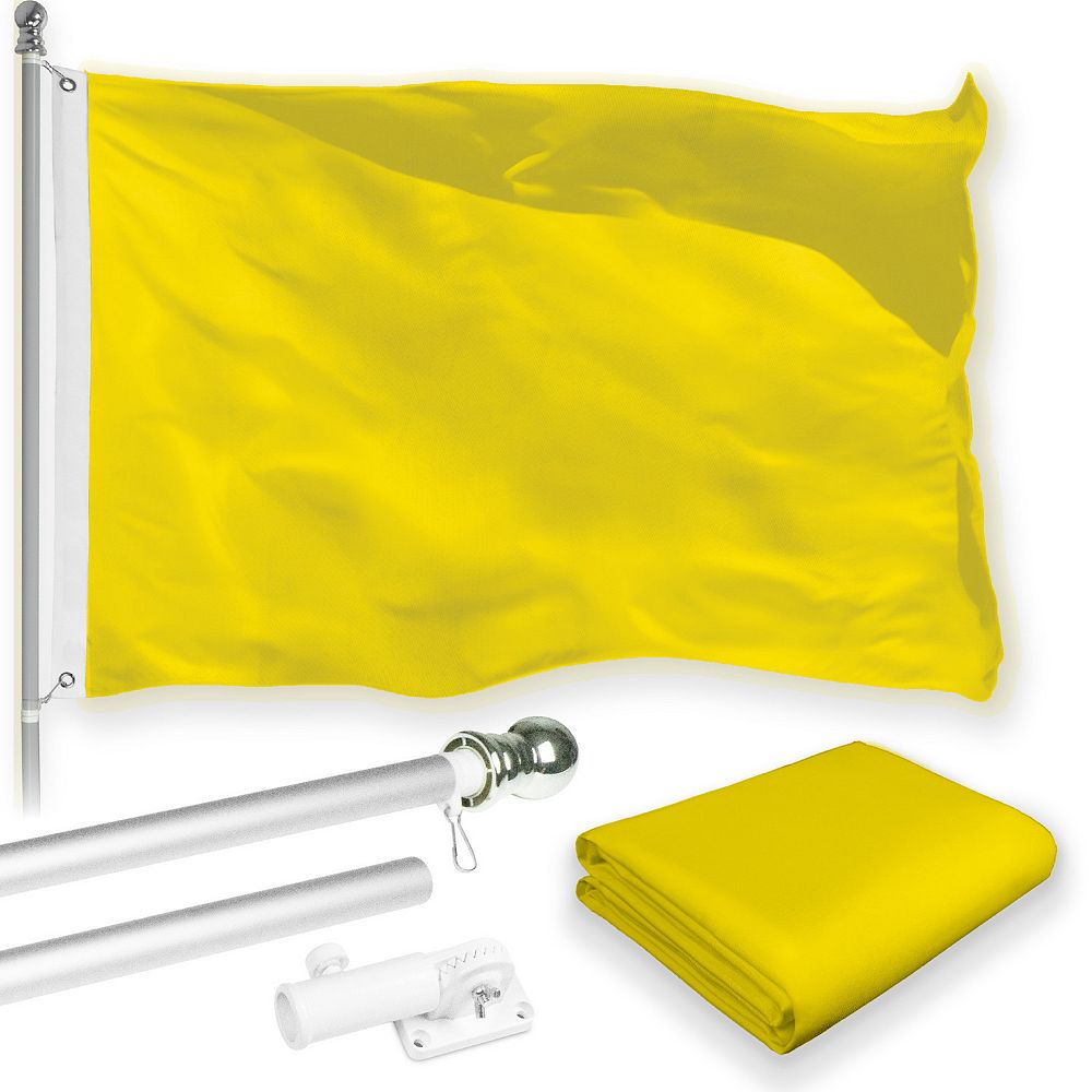 G128 Combo Set: Flag Pole Silver + Bracket 1PK AND Yellow 150D 1PK