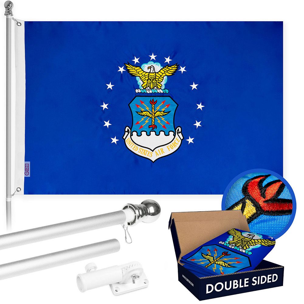 G128 Combo Set: Flag Pole Silver + Bracket AND US Air Force Embroidered ...