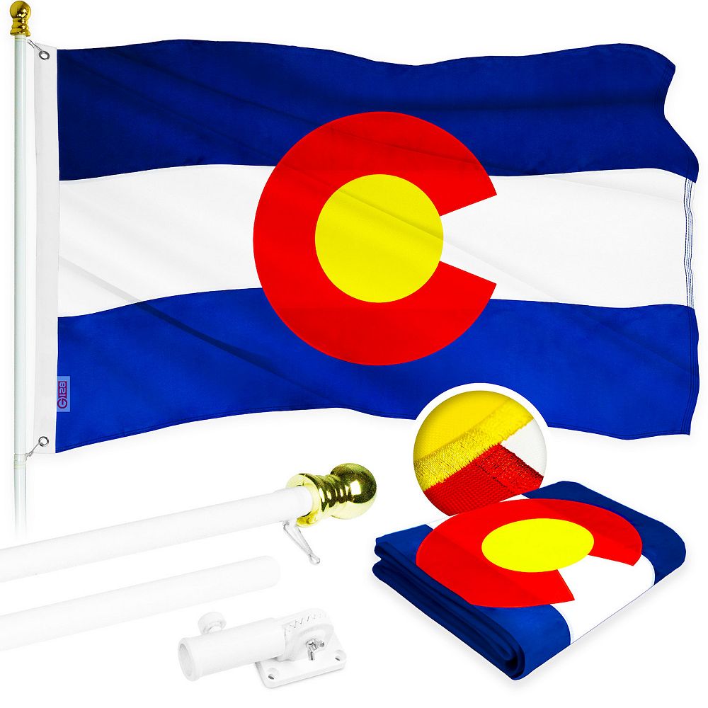 G128 Combo Set: Flag Pole White + Bracket AND Colorado Embroidered ...