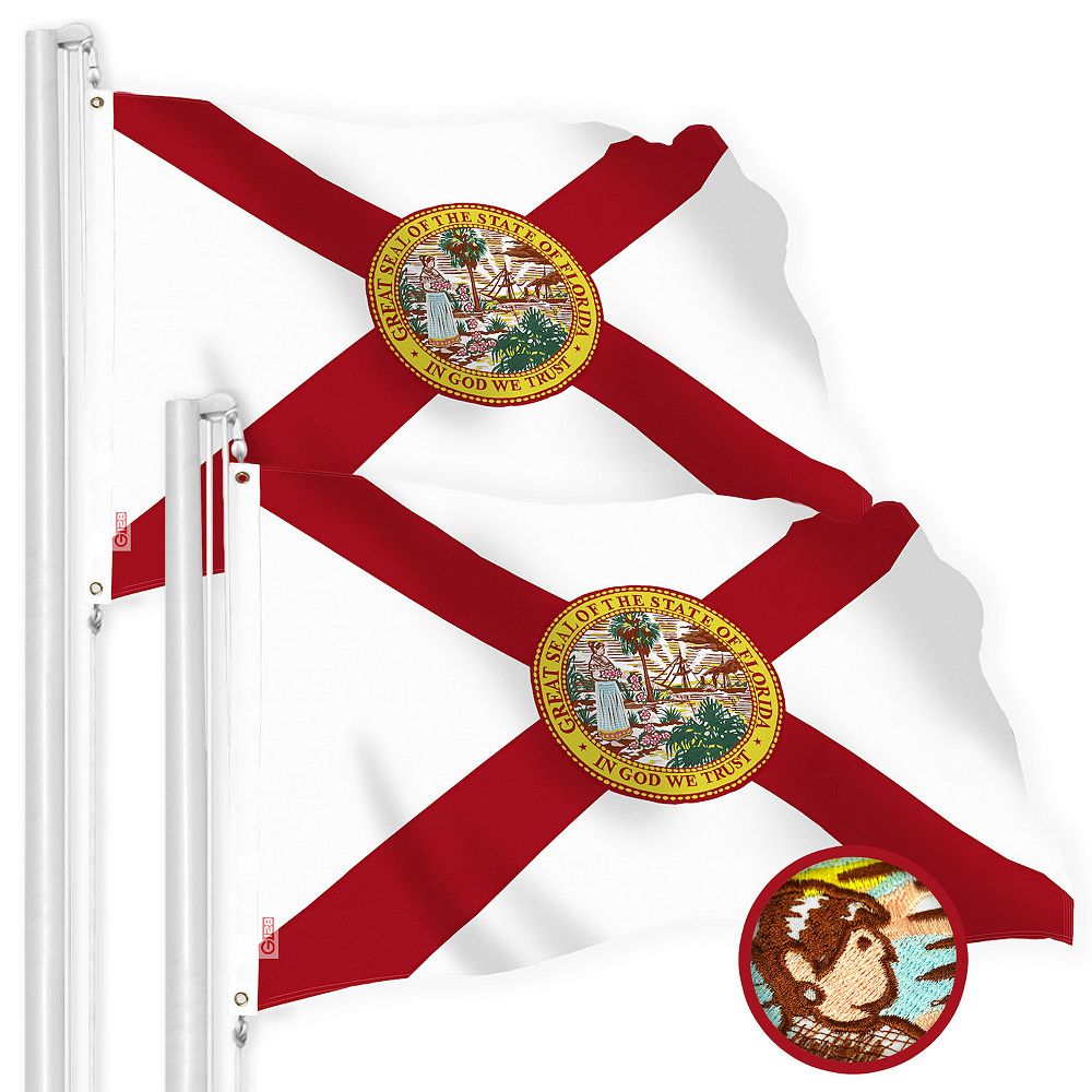 G128 2 Pack: Florida Emb 220G Embroidered Spun Polyester Flag