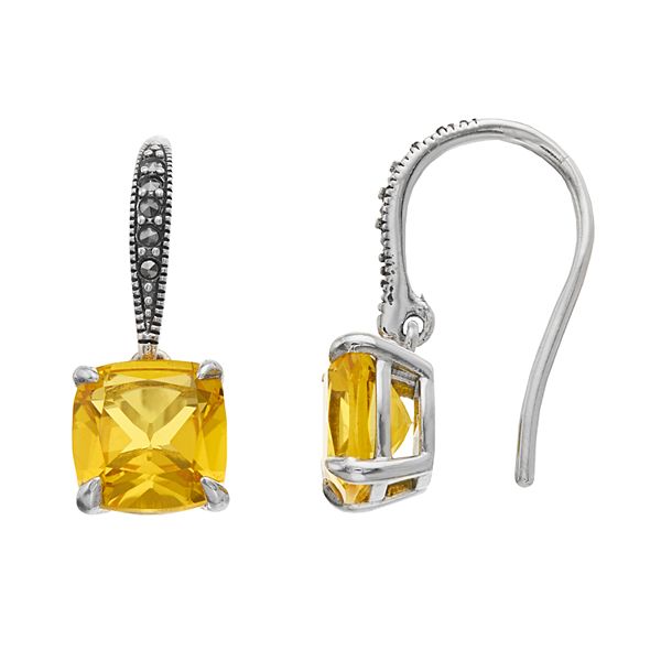 Lavish by TJM Sterling Silver Simulated Citrine & Marcasite Dangle Earrings