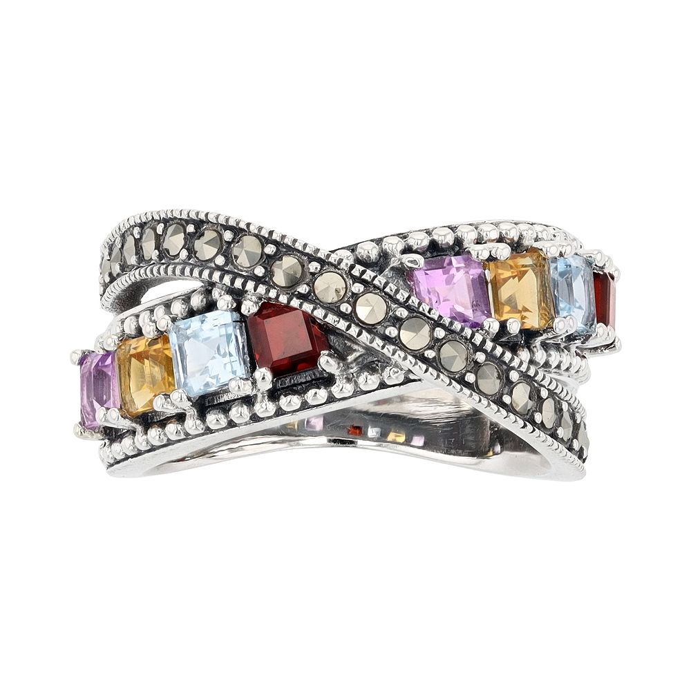 Lavish by TJM Multi Gemstone Crisscross Ring
