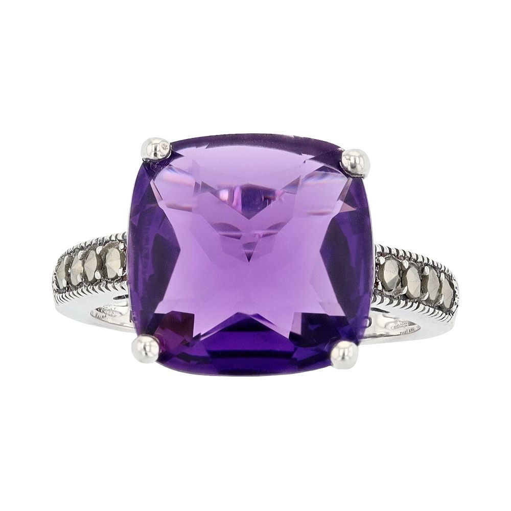 Lavish by TJM Sterling Silver Simulated Amethyst & Marcasite Statement Ring