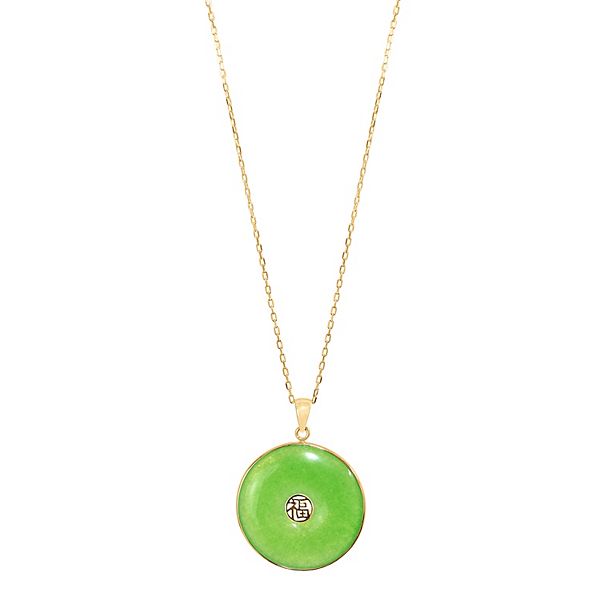 14k Jewelmak Yellow Gold Good Luck Jade Pendant Necklace