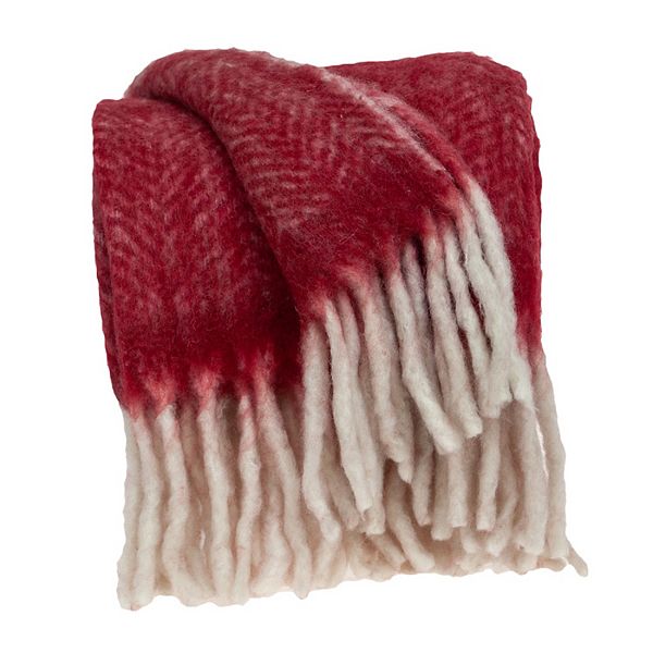Red and White Transitional Handloom Throw Blanket 52" x 67"