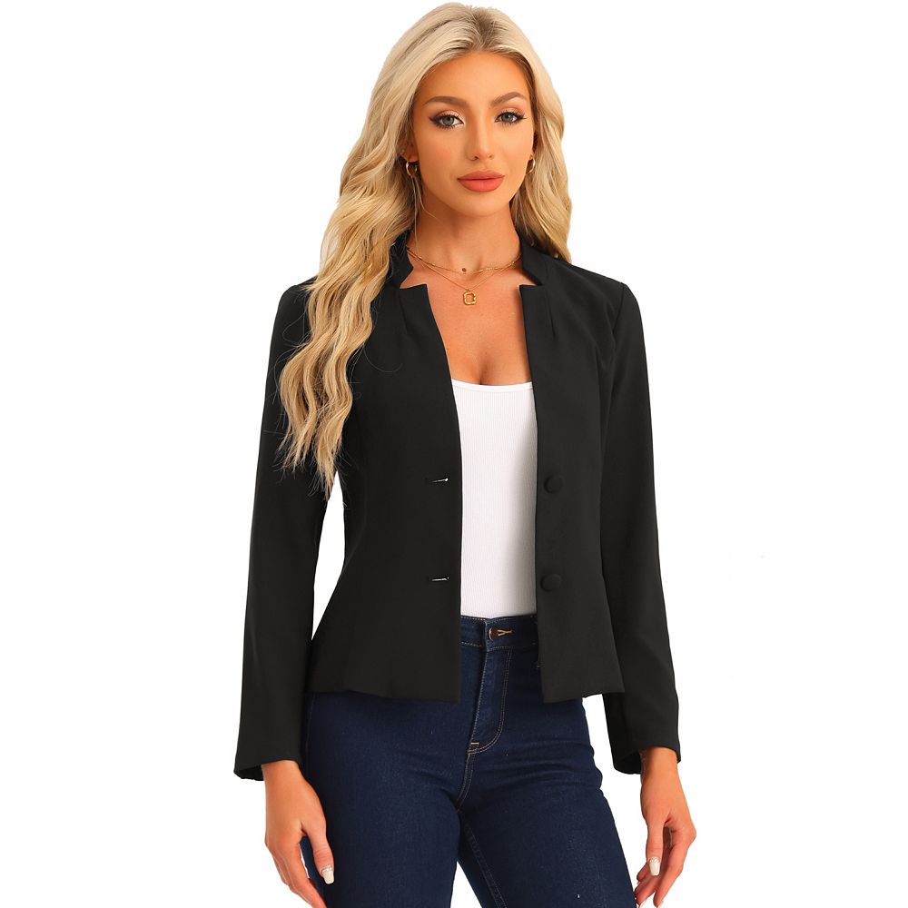 Notched Collar Blazer For Women's Long Sleeve Two Buttons Suit Office Work Blazers