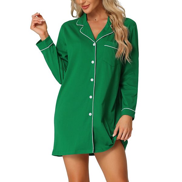 Women's Summer Notched Lapel Short Sleeves Button Down Sleepshirt