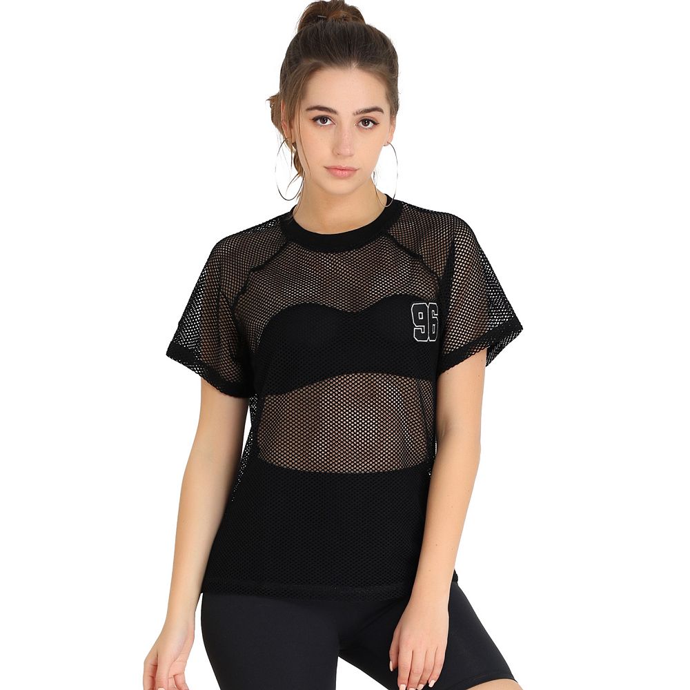 Women's Mesh T-shirt Fishnet Cover Up Raglan Sleeve Party Club Sheer Top