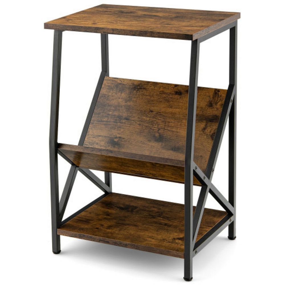 3-Tier Industrial Side Table with V-shaped Bookshelf for Living Room ...