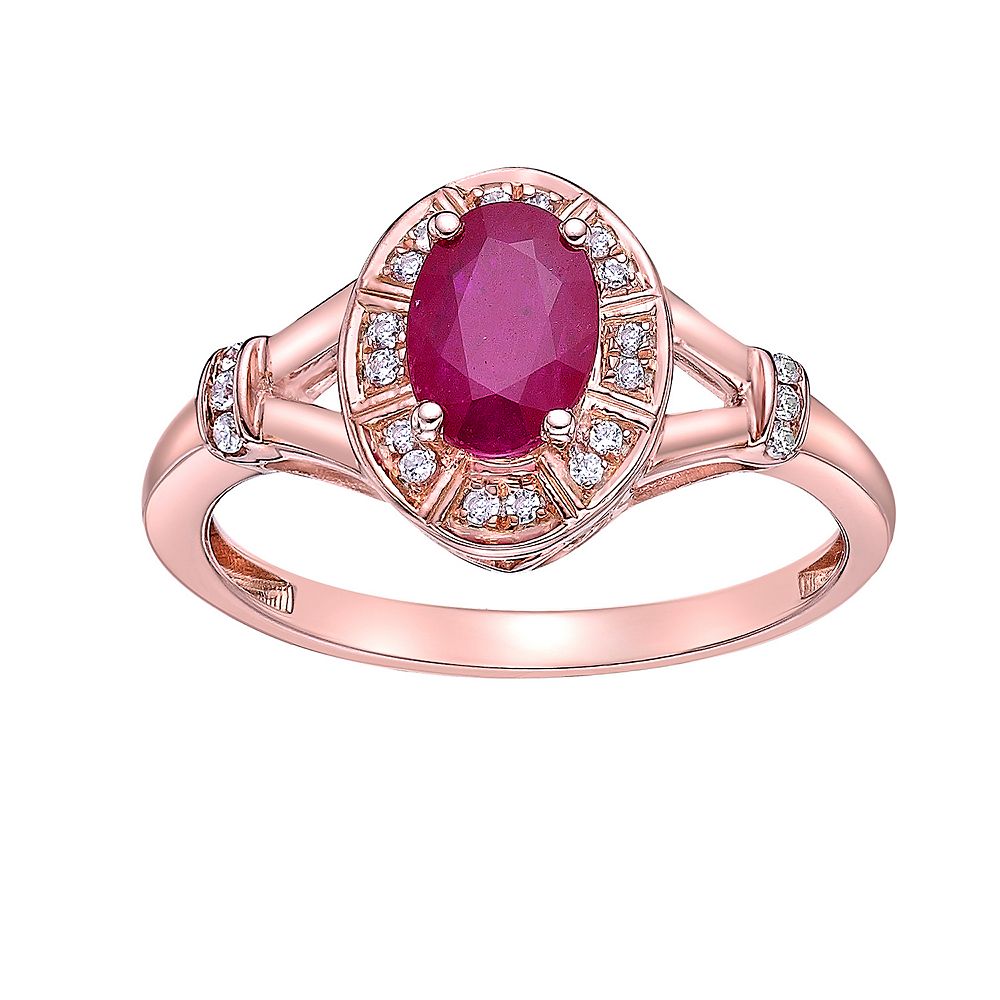 Gemminded 10k Rose Gold Ruby & 1/10 Carat T.W. Diamond Ring
