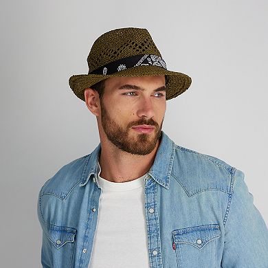 Mens Levi's® 2-In-1 Packable Natural Straw Fedora Hat with ...