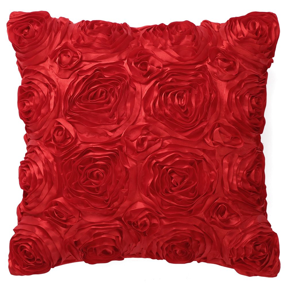 Decorative 3D Satin Floral Rose Flower Throw Pillow Cover Shell Cases