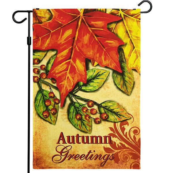 G128 Garden Flag Fall Decoration Autumn Greetings Large Maple Leaf 12"x18"