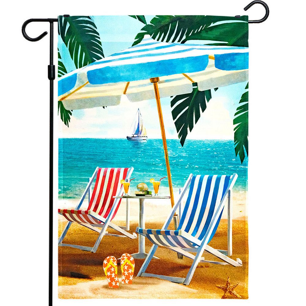 G128 Garden Flag Summer Decoration Beach Summer with Chairs & Umbrella 12"x18"