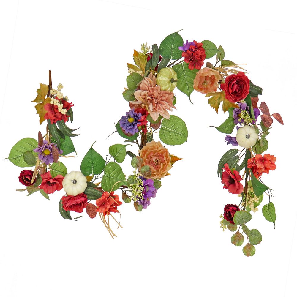 National Tree Company Harvest Serenity 72-in. Mixed Flower & Pumpkin ...