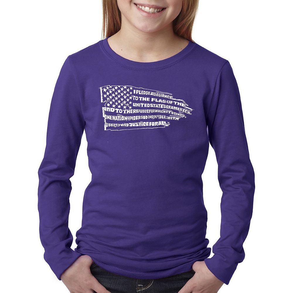 Pledge of Allegiance Flag - Girl's Word Art Long Sleeve