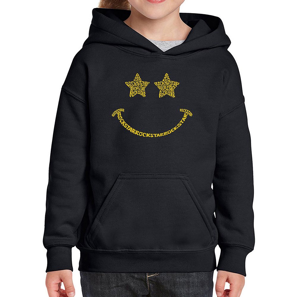 Rockstar Smiley - Girl's Word Art Hooded Sweatshirt