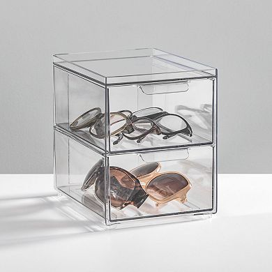 mDesign Stackable Plastic Storage Closet Bin Boxes - 2 Pull-Out Drawers ...