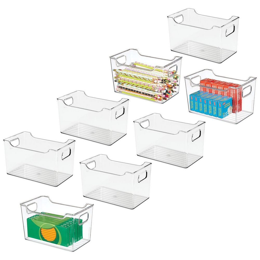 mDesign Deep Plastic Office Storage Container Bin with Handles, 8 Pack ...