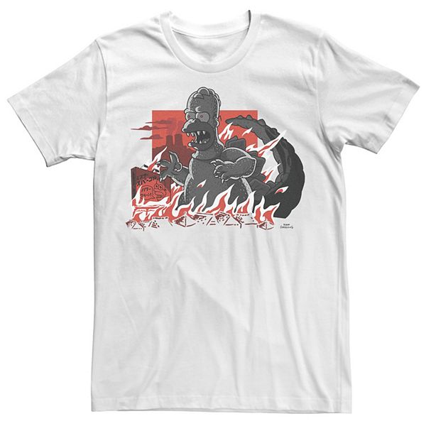 Men's The Simpsons Halloween Homer Godzilla City on Fire Tee