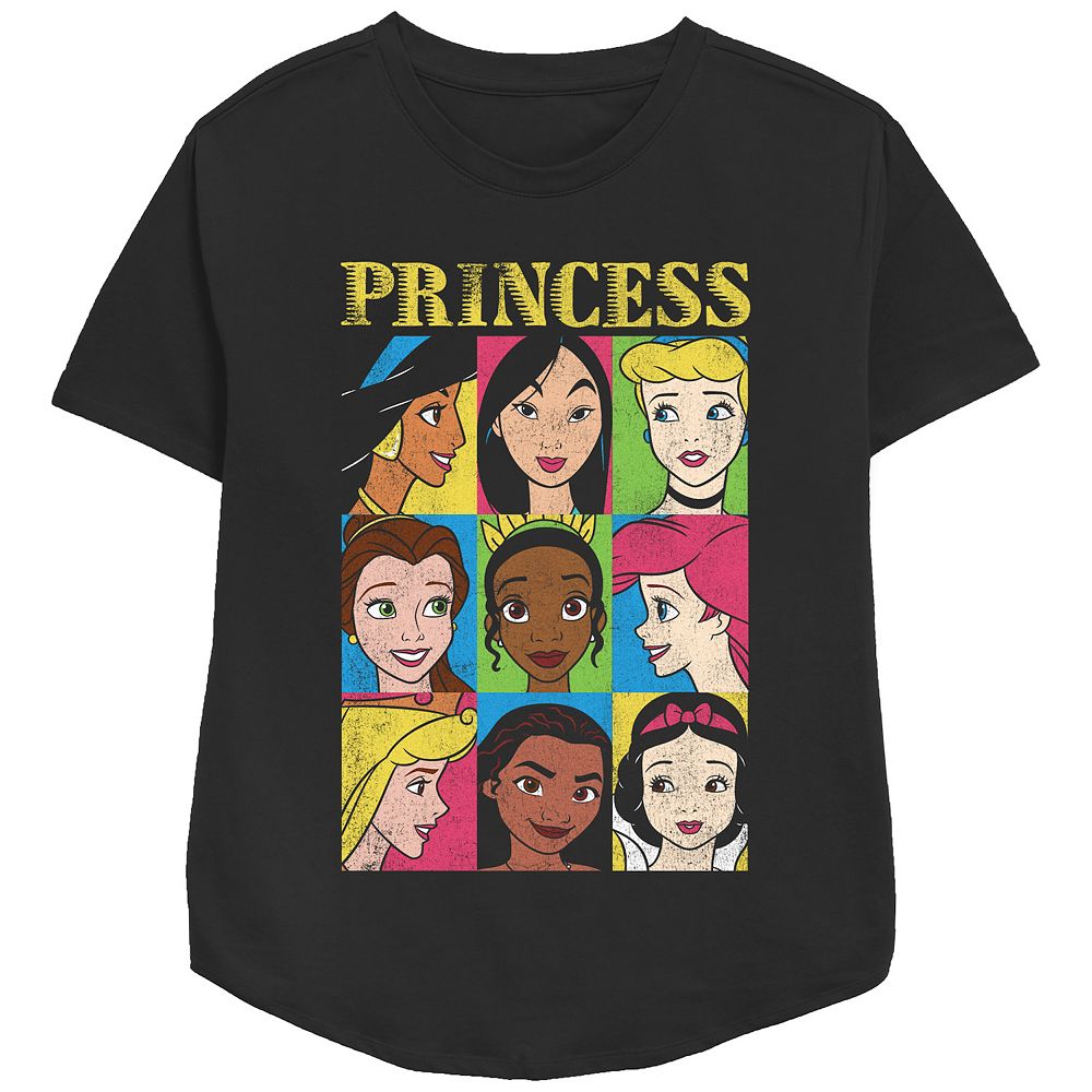 Disney Princesses Juniors' Nine Distressed Boxes Relaxed Fit Graphic Tee