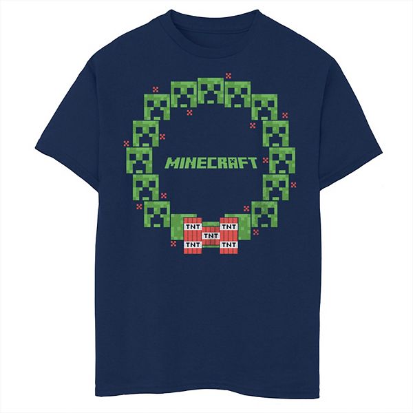 Boys 8-20 Minecraft Christmas Creeper TNT Logo Wreath Graphic Tee