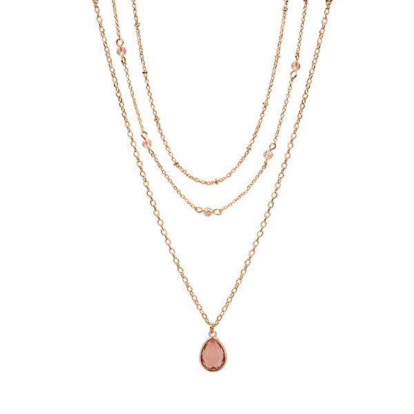 LC Lauren Conrad Gold Tone Pink Crystal Triple-Strand Necklace