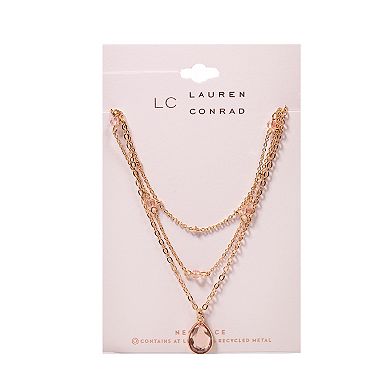 LC Lauren Conrad Gold Tone Pink Crystal Triple-Strand Necklace