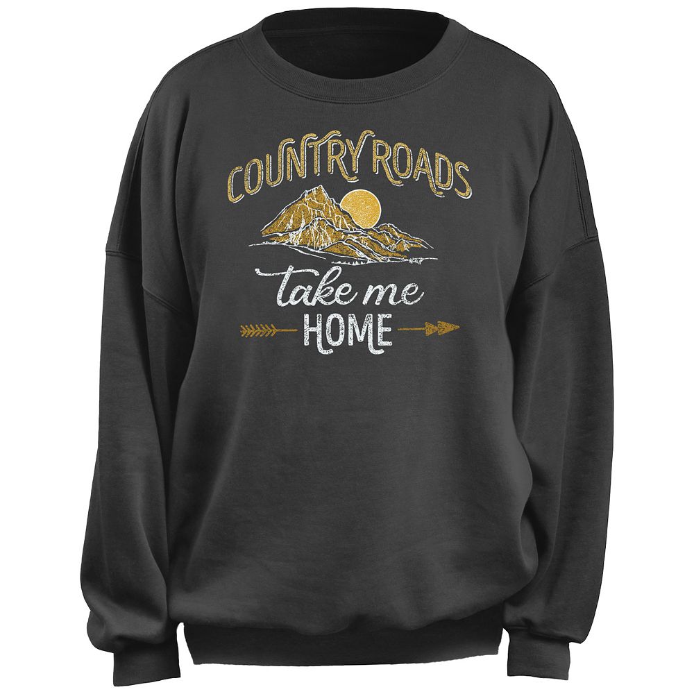 Juniors' Country Roads Take Me Home Oversized Fleece Pullover