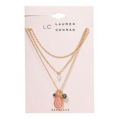 LC Lauren Conrad Gold Tone Peach, Gray, & Pink Crystal Triple-Strand ...