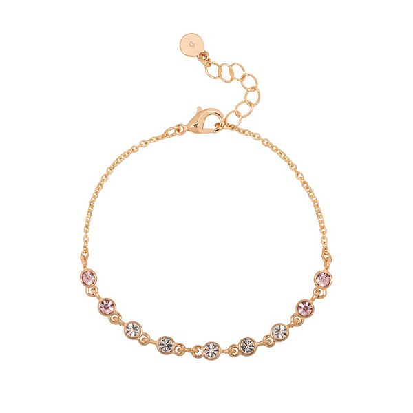 LC Lauren Conrad Gold Tone Pink & Clear Crystal Station Bracelet