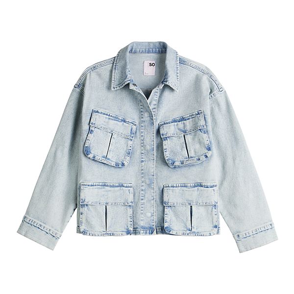 Juniors' SO® Denim Utility Pocket Oversized Jacket