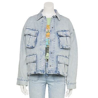 Juniors' SO® Denim Utility Pocket Oversized Jacket