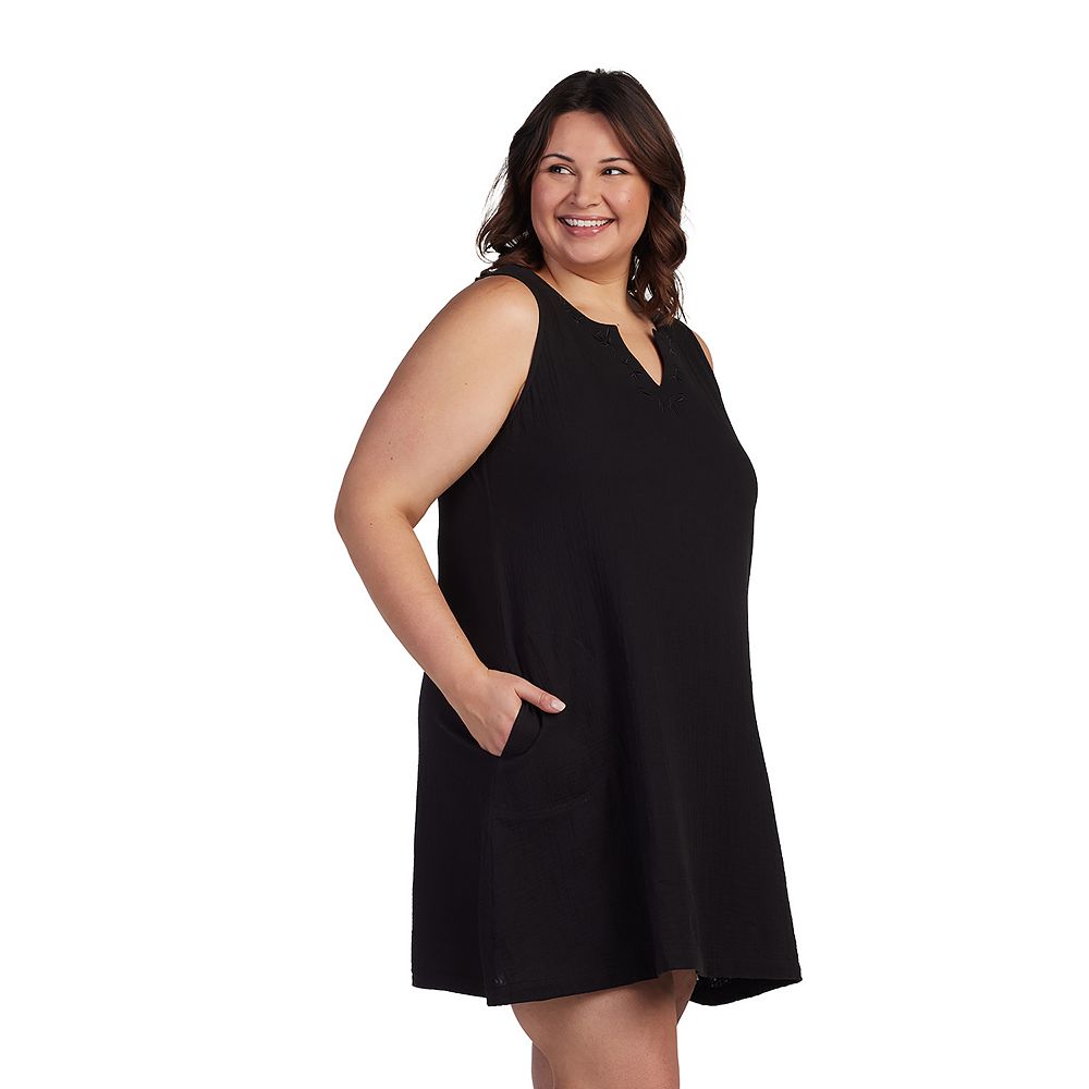 Plus Size Miss Elaine Essentials Crinkle Gauze Sleeveless Notch Neck ...