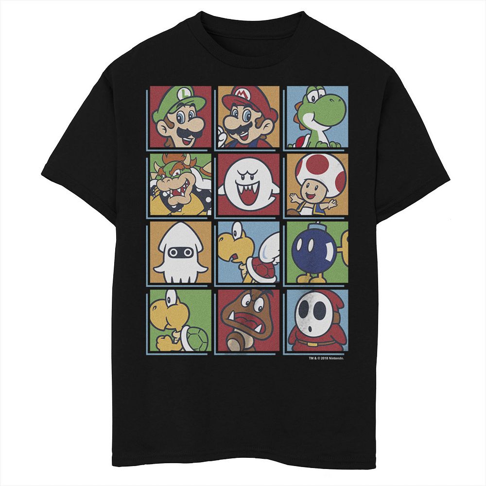 Boys 6-20 Super Mario Characters Color Stacked Boxes Graphic Tee