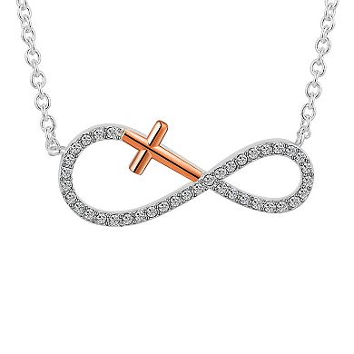 Brilliance Crystal Two Tone Infinity Cross Necklace